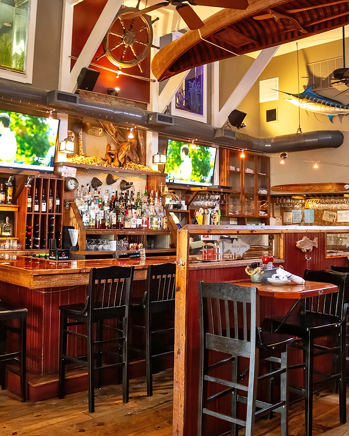 Not just a bar but a maritime museum with benefits—where ship wheels and wooden beams watch over your perfectly poured pint.
