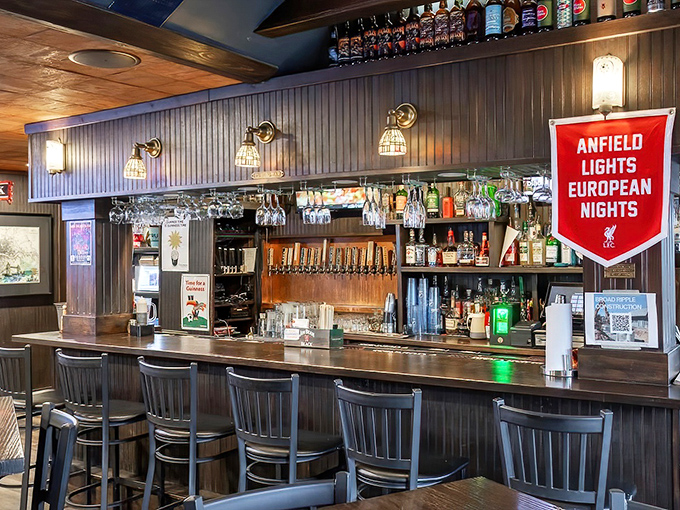 The bar beckons with taps aplenty and that "Anfield Lights European Nights" sign that Liverpool fans will instantly recognize.