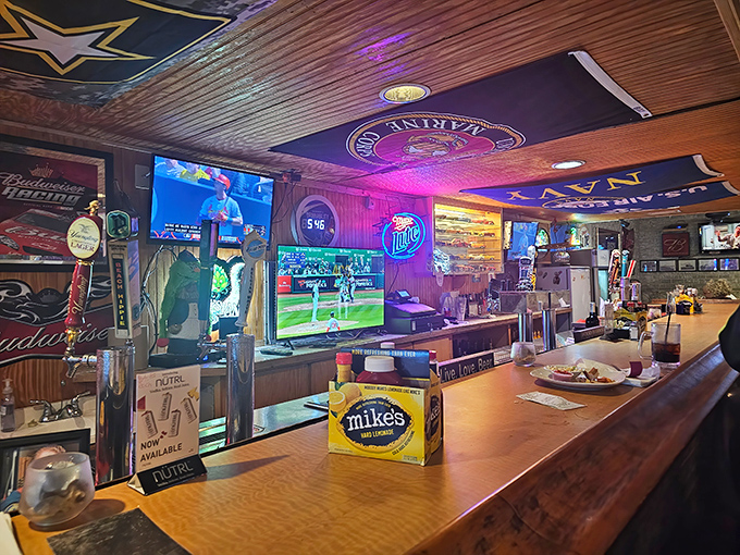 The bar area glows with neon signs and sports on TV—a community watering hole where everybody might not know your name yet, but they will by dessert.