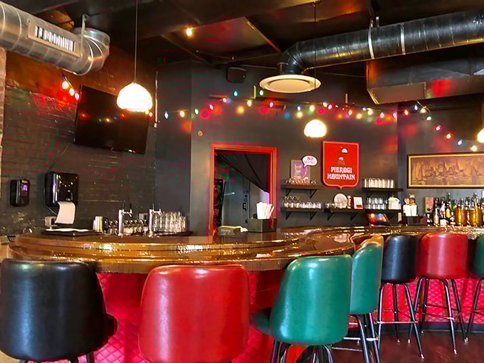 The bar area glows with string lights and promise—the kind of place where "just one drink" turns into dinner and dessert.