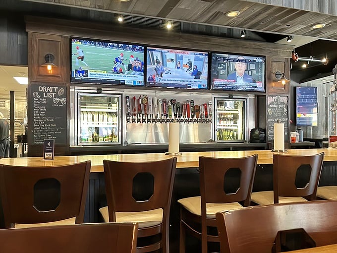 The bar area – where sports on TV and beer on tap create the perfect backdrop for pizza-fueled debates about Ohio State's championship chances.