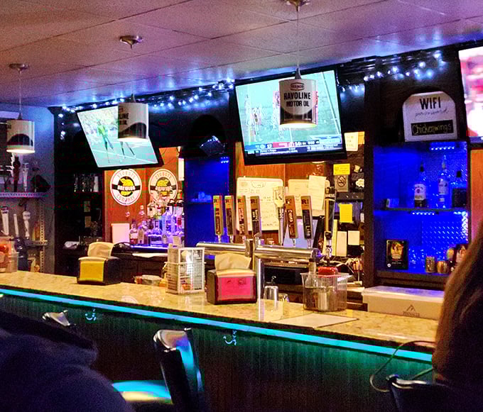 The bar glows with promise, beer taps standing at attention. Where sports are watched, stories are shared, and nobody rushes you through your meal.