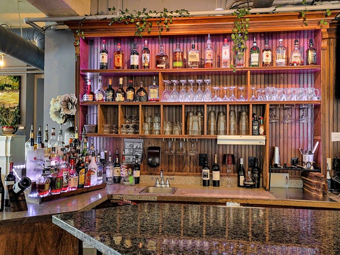 The bar doesn't just serve drinks—it serves possibilities. Those bottles are like old friends waiting to make your acquaintance.