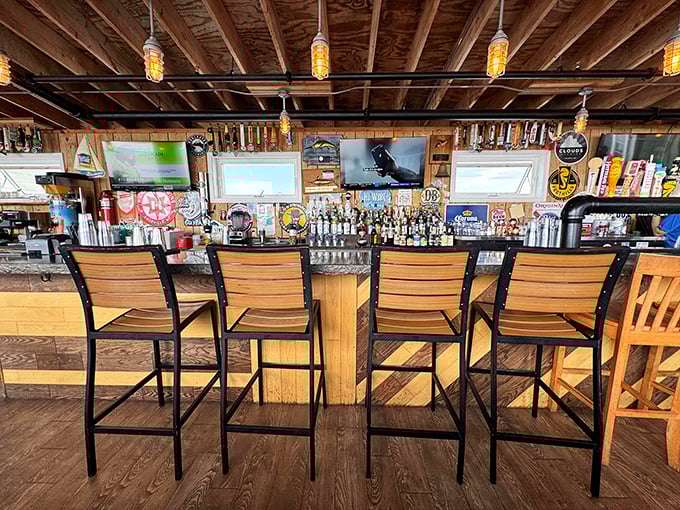 The bar's wooden stools have heard more fishing stories than a charter boat captain – and probably better ones too.