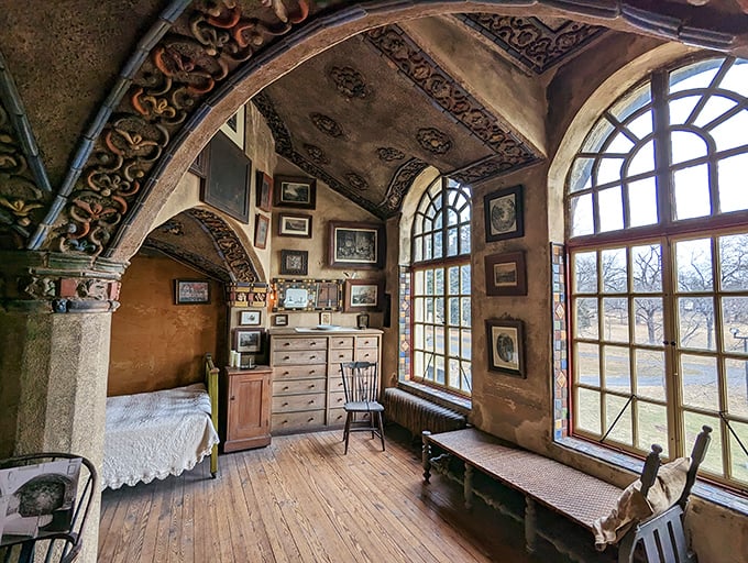 This bedroom proves you can sleep like royalty while surrounded by art—the ultimate dream for anyone who's ever wanted to live in a museum. 
