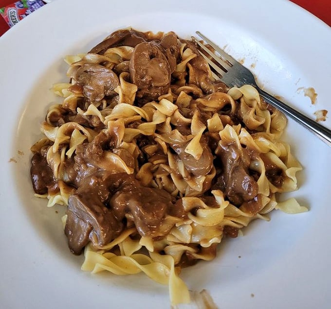 Beef stroganoff that would make a Russian grandmother weep with joy – tender beef and mushrooms in a sauce that demands to be savored.