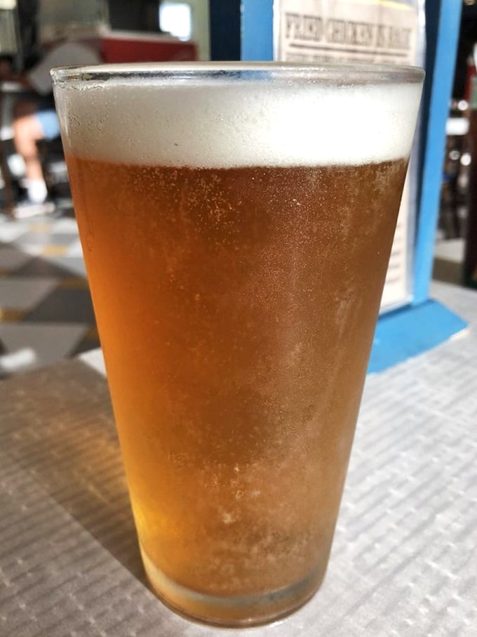 A perfectly poured draft beer with just the right amount of foam—because sometimes breakfast calls for something stronger than coffee.