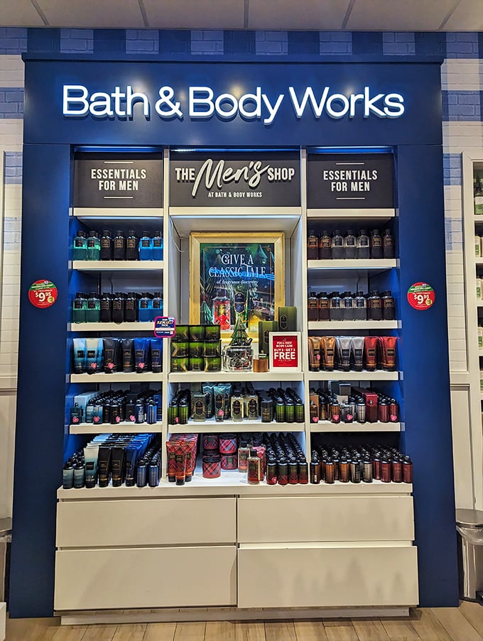 Bath & Body Works' men's section proves that smelling good isn't just for the ladies – though convincing some guys to use more than bar soap remains challenging.
