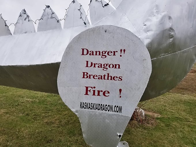 "Danger!! Dragon Breathes Fire!" The warning sign adds to the charm, like finding a "Beware of Dragon" notice in rural Illinois.