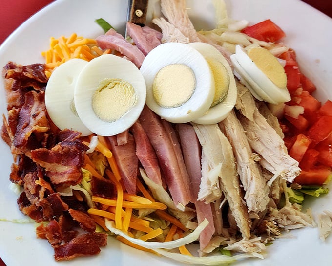 A protein powerhouse disguised as a work of art – this chef's salad showcases the kitchen's attention to detail and fresh ingredients.