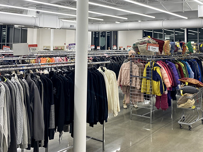 The coat section spans decades of outerwear evolution. Winter warmth in every color—proving good style never truly goes out of fashion.