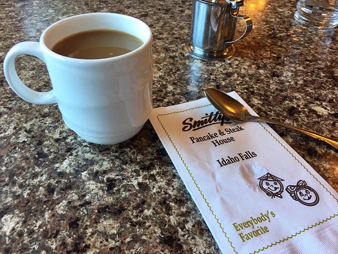 The coffee comes with a side of nostalgia on a napkin—proof that sometimes the simplest pleasures make the most lasting memories.