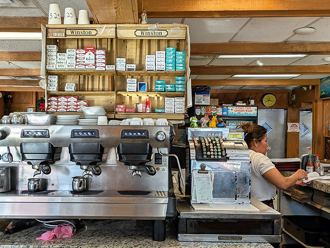 The coffee station—where morning dreams are brewed and afternoon slumps go to die. Cuban coffee: Miami's legal stimulant of choice.