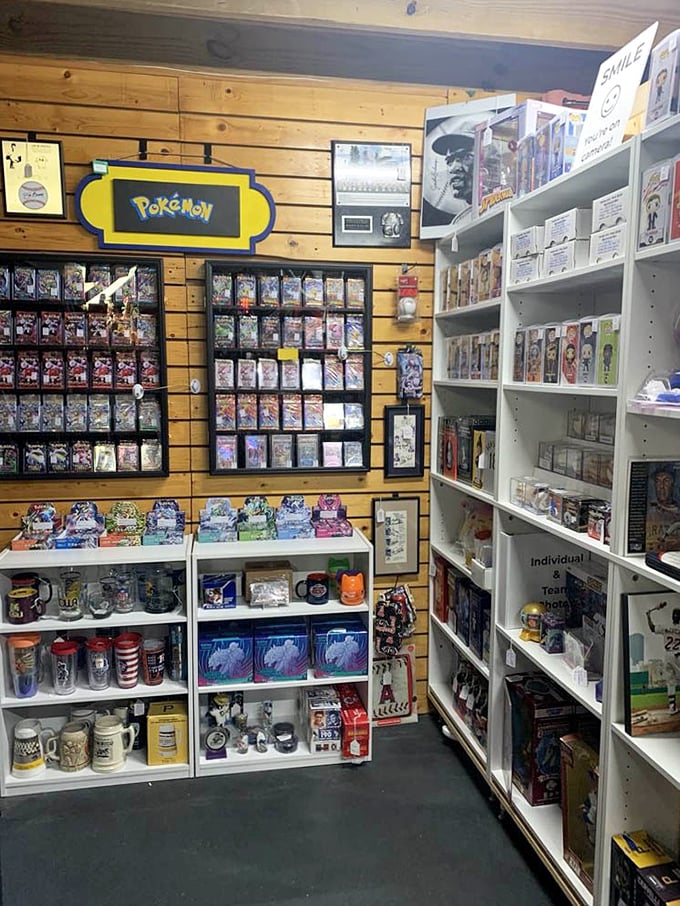 Pokémon paradise! Collectors young and old unite in this corner where childhood obsessions meet adult purchasing power.