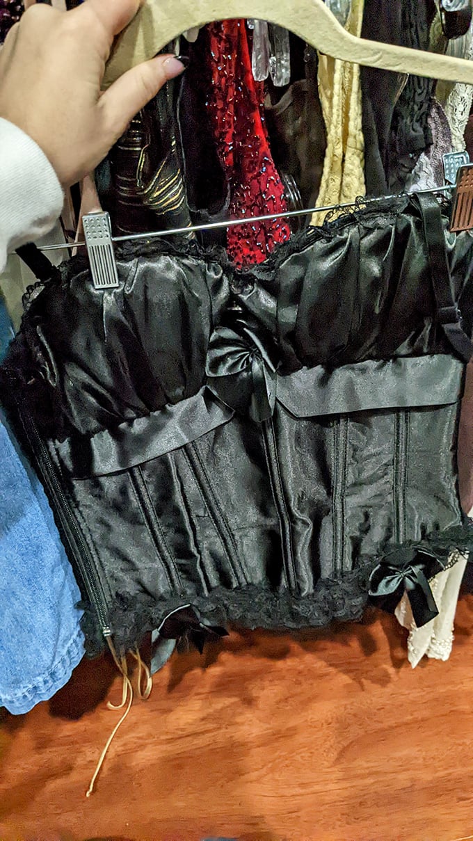 This isn't just vintage lingerie—it's fashion history hanging by a clip, waiting for its renaissance in someone's modern wardrobe.