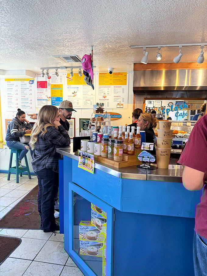 The counter crew moves with the precision of a pit stop team, but for chowder instead of race cars.