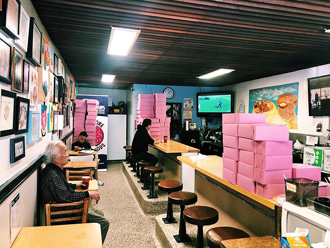 The counter – where dreams are ordered, transactions are made, and life-changing donut decisions happen daily.