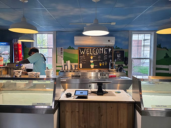The ice cream counter—where childhood dreams and adult indulgences meet in perfect, creamy harmony.