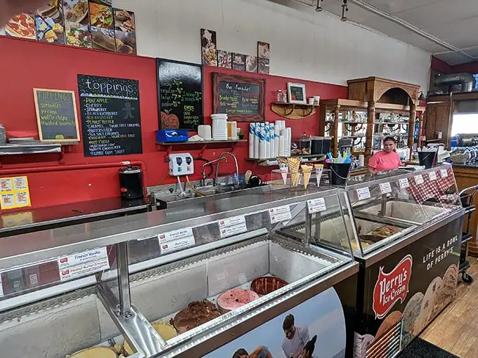 Behind this counter, magic happens daily. The ice cream case isn't just refrigerated—it's a treasure chest of frozen possibilities.
