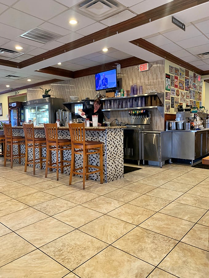 The counter area – where solo diners find community and the coffee flows with magical regularity from the hands of experienced servers.