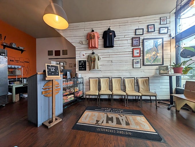 The welcoming entrance area sets the tone—casual cool with a side of burger anticipation.