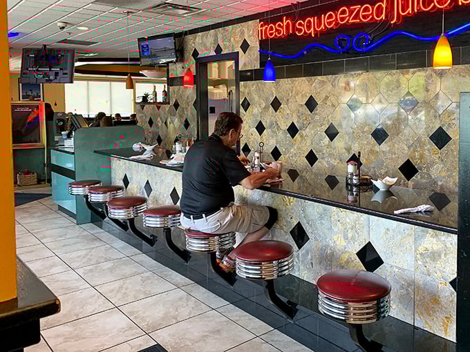 Counter seating – where solo diners become part of the breakfast ballet and can watch short-order magic unfold before their eyes.