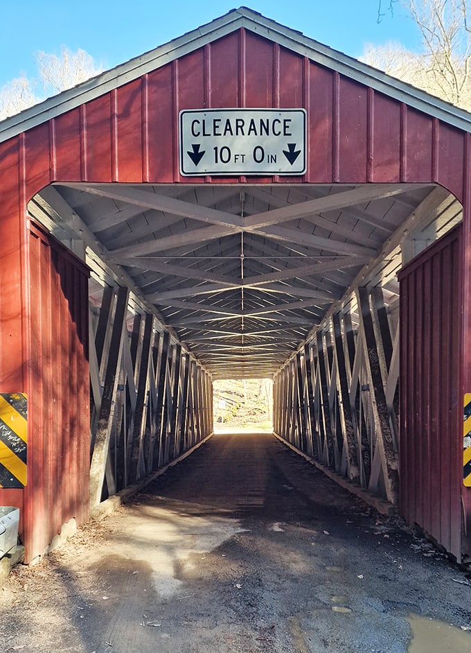 Not just another pretty face in Pennsylvania's covered bridge collection. This crimson beauty offers passage while providing the perfect frame for countless family photos.