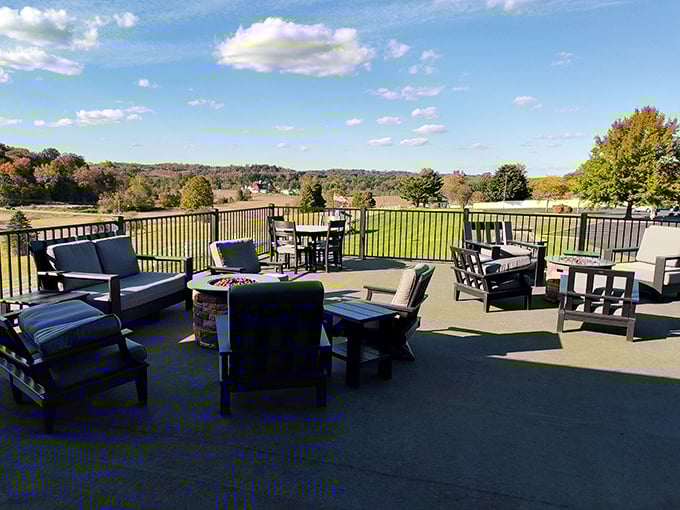 The outdoor deck offers rolling countryside views that pair perfectly with post-meal relaxation—nature's digestif after an Amish feast that tested your belt's elasticity. 