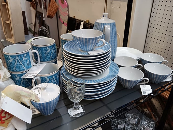 Blue and white dinnerware awaits its next dinner party, ready to elevate Tuesday's takeout into something that feels positively ceremonial.