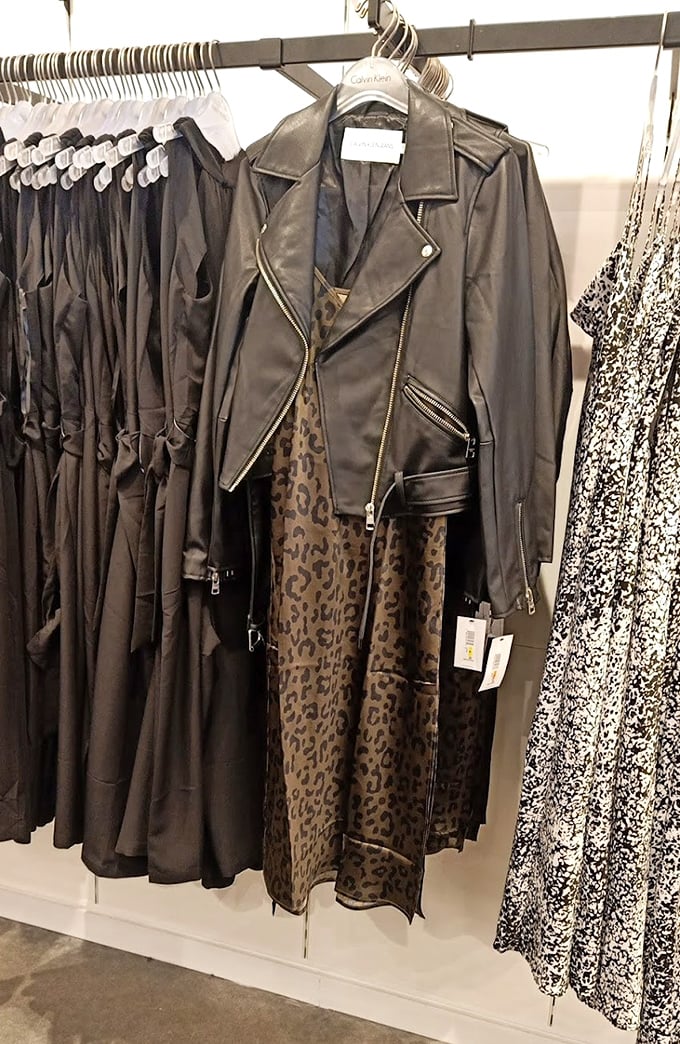 The leather jacket and leopard dress combo—for when you're feeling both "motorcycle rebel" and "cocktail sophisticated" simultaneously.
