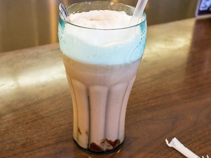 The chocolate egg cream—neither egg nor cream discuss—is a frothy miracle in a glass that transports you straight to old New York.