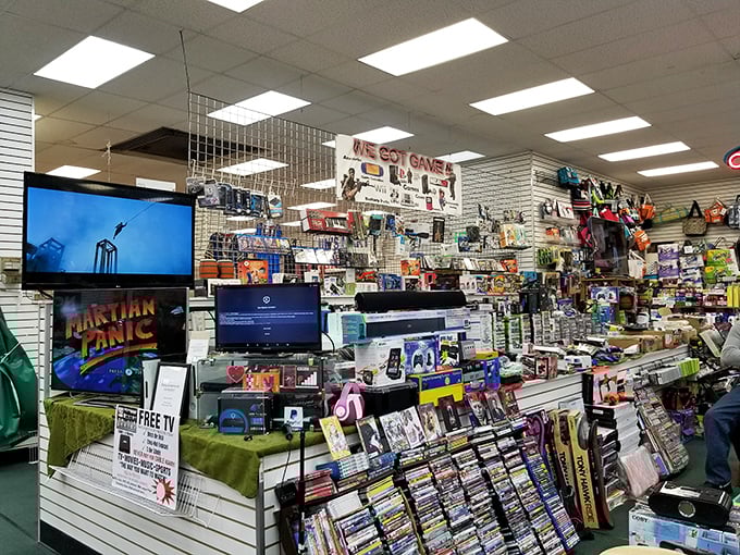 The electronics section: where yesterday's cutting-edge meets today's bargain hunters in a digital time capsule of gaming history.