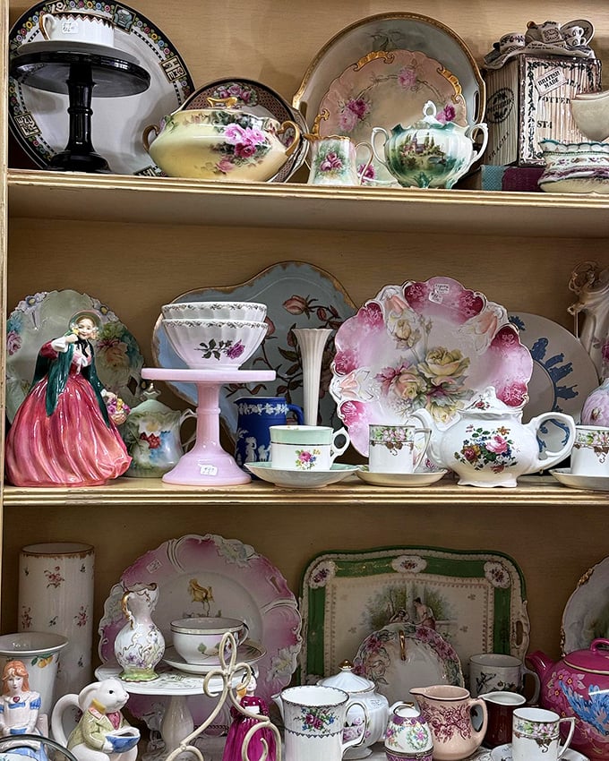 Porcelain perfection arranged like a Victorian dream—each hand-painted piece tells a story of formal dinners and special occasions from another era.