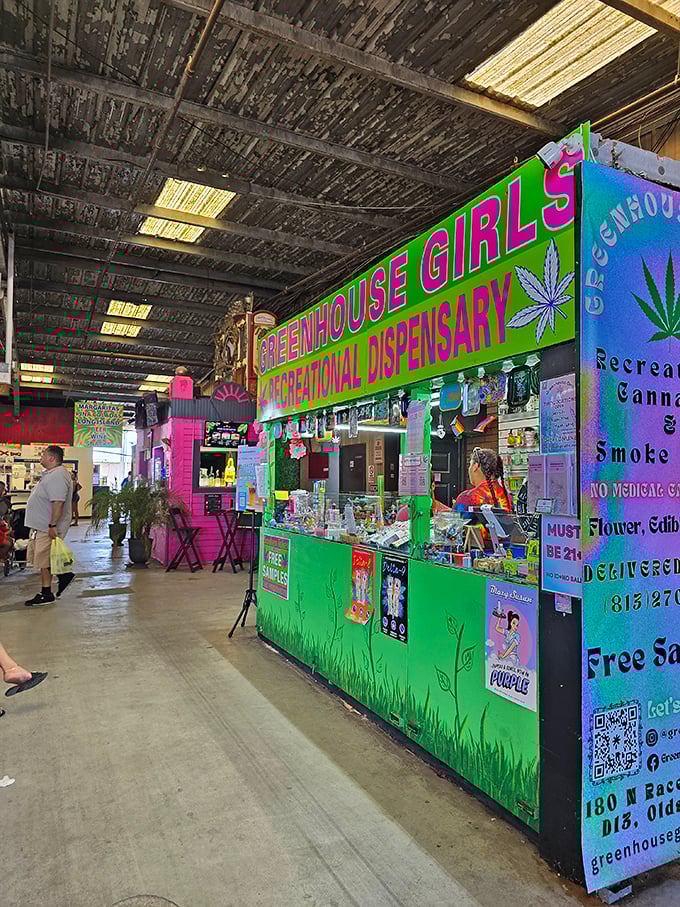 Vibrant colors announce this recreational dispensary booth. Florida's evolving marketplace includes something for every type of consumer.