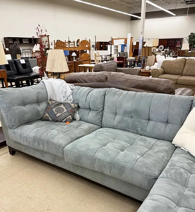 That tufted blue sofa isn't just comfortable—it's practically begging for Sunday afternoon naps during Bears commercial breaks.
