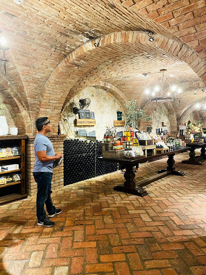Shopping for souvenirs in surroundings Michelangelo would approve of. The vaulted brick ceilings transform even simple browsing into a Renaissance experience.