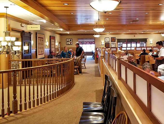 Wooden railings guide you through the restaurant like a delicious choose-your-own-adventure book. Which way to the buffet? Follow your nose!
