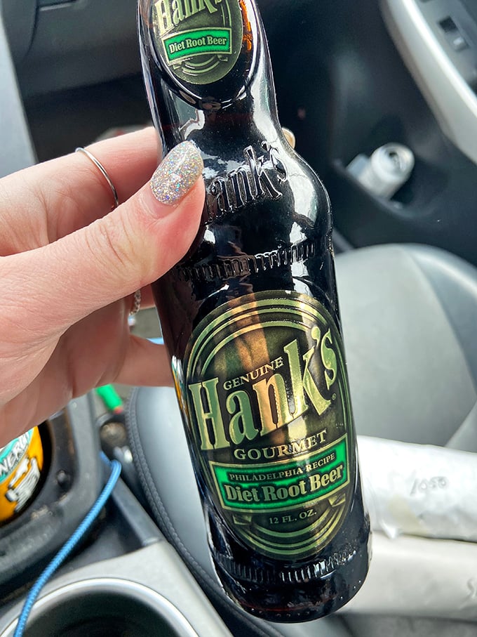 Hank's Diet Root Beer—the Philadelphia-made elixir that somehow makes you feel virtuous while indulging in sandwich perfection.