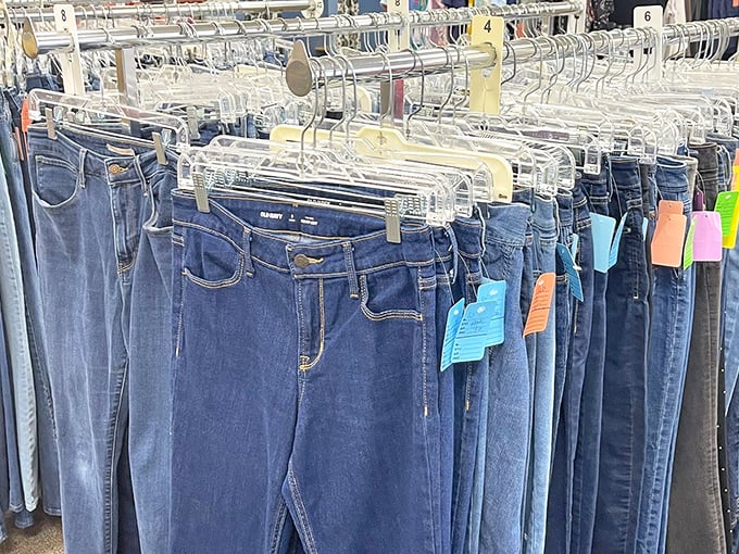 Denim dreams hanging in perfect formation—proof that finding your perfect pair doesn't require emptying your wallet.