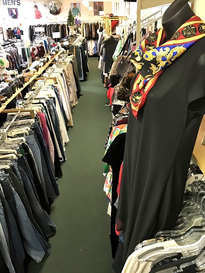 The men's section is a testament to organization—suits, casual wear, and accessories all arranged with a precision that would make Marie Kondo proud.