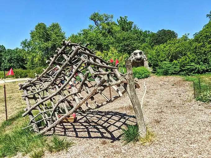 Well, isn’t this a twist—nature meets whimsy in a wooden jungle gym that feels straight out of Narnia.