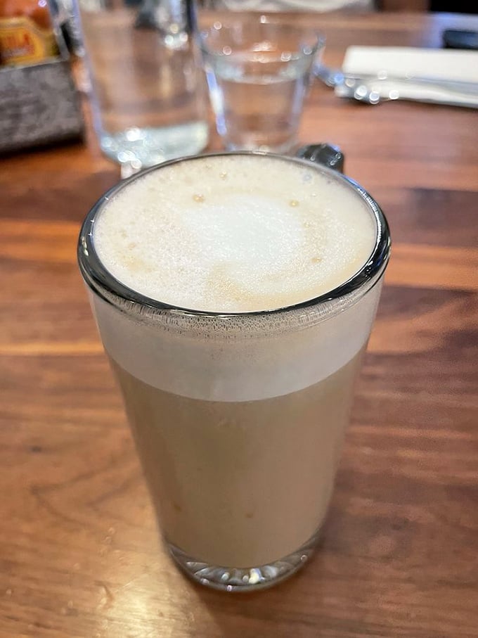 This latte's foam is so artfully crafted, you almost feel guilty disturbing it with your first sip. Almost.
