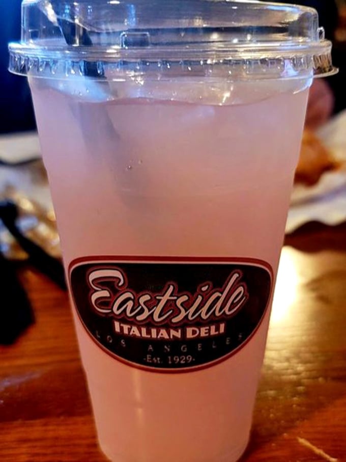Their signature lemonade – refreshingly tart and sweet in a cup that proudly announces you've made the right lunch decision today.