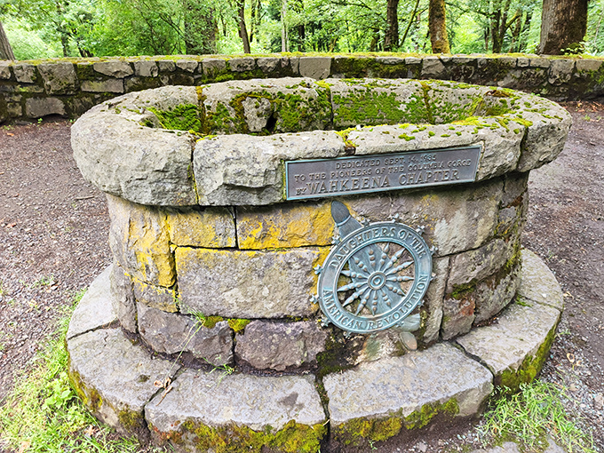 History carved in stone. The Wahkeena Charter memorial well stands as a testament to the area's thoughtful development for public enjoyment.