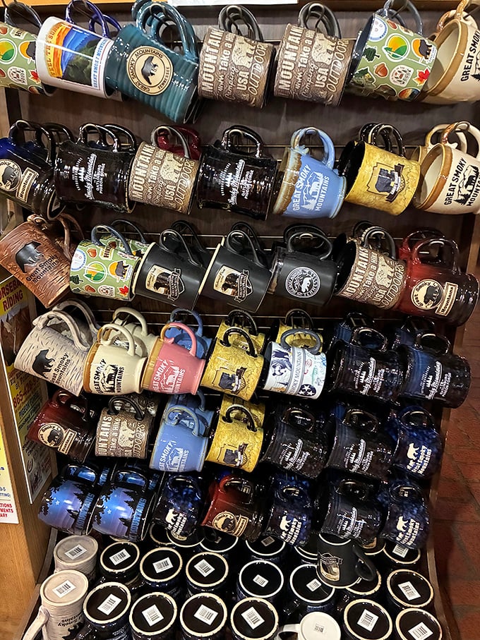Souvenir mugs that say "I conquered breakfast mountain and all I got was this awesome mug"—perfect for reliving your pancake pilgrimage back home.
