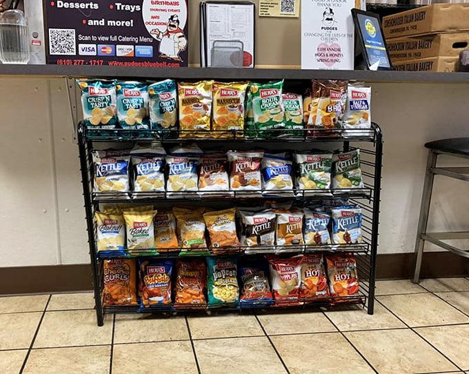 A chip selection that understands its supporting role—the perfect crunchy sidekick to the main sandwich event.