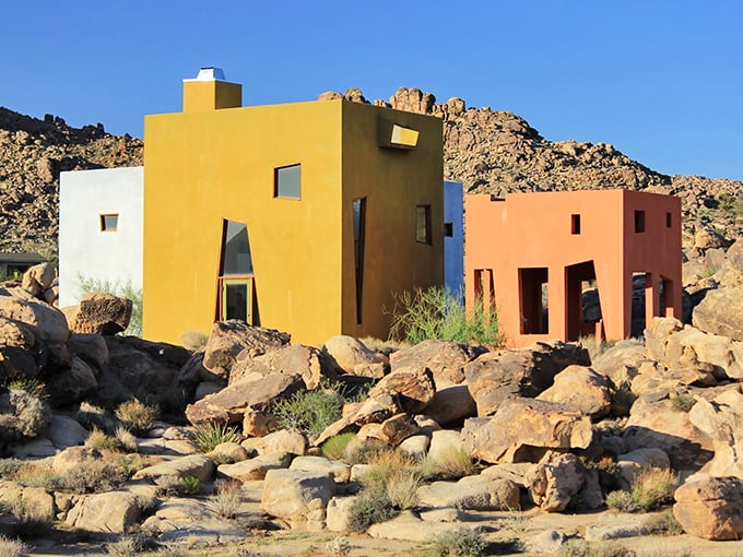 Bold colors pop against the desert landscape in these striking modern homes that look like they were designed by artists, not architects.