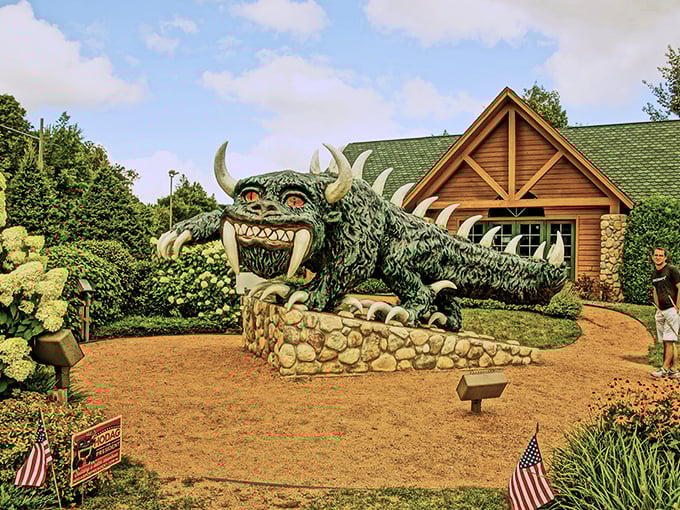 Patriotic flags and hydrangeas make this monster feel right at home in small-town America's heart.