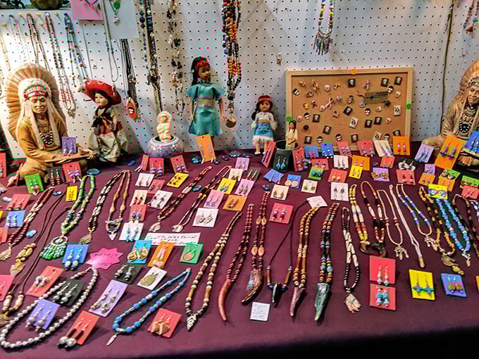 Handcrafted Native jewelry displays generations of artistry on tables rich with cultural heritage and beauty.