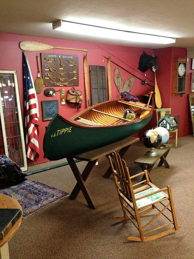 The "c.b. Tippie" canoe isn't just transportation—it's a wooden masterpiece that tells tales of serene lakes and fishing trips that got better with each retelling.